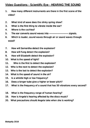 Sound - Scientific Eye - Questions to accompany video | Teaching Resources