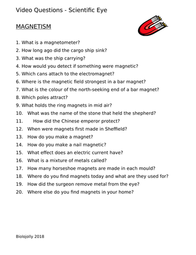 Magnetism - Scientific Eye - Questions to accompany video | Teaching ...