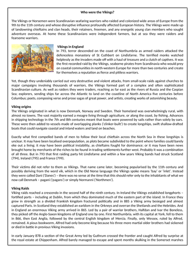 Who were the Vikings? - Reading Comprehension Worksheet / Text ...