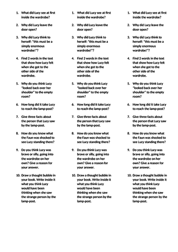 The Lion, the Witch and the Wardrobe - Comprehension Lesson | Teaching ...