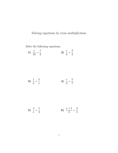 Solving equations by cross multiplication worksheet (with solutions ...