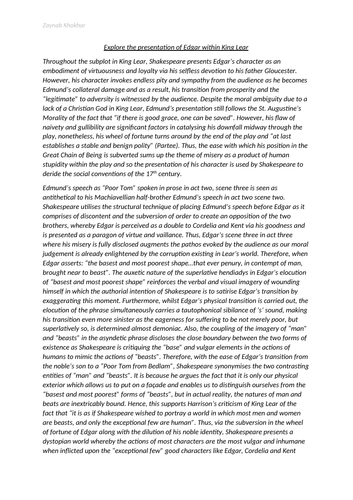 EDEXCEL ENGLISH LIT A-LEVEL KING LEAR EDGAR A* ESSAY | Teaching Resources