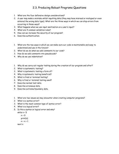 Computer Science GCSE OCR 9-1 Specification Component 2 Questions ...