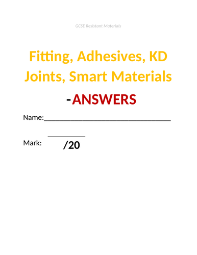 GCSE Resistant Materials Test - Fittings, Adhesives, KD joints, Smart ...