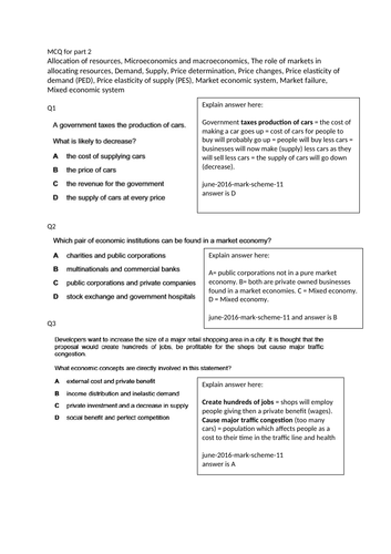 Cie 2020 2022 Igcse Economics Allocation Market Equilibrium
