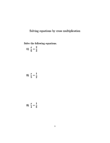 Solving equations by cross multiplication worksheet no 2 (with ...