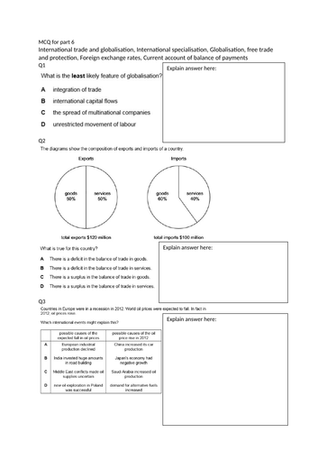 CIE 2020-2022 iGCSE Economics, specialisation, tariffs, exchange rates ...