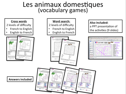 Les animaux (domestiques)/ Pets-crosswords and word search- French ...
