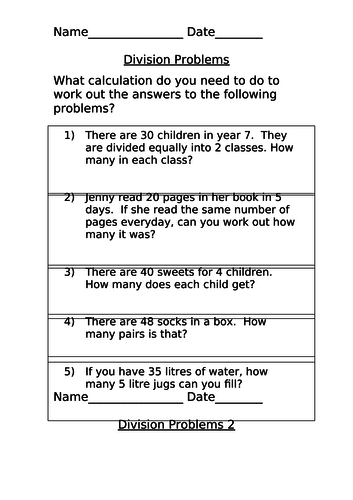 Division problems and Division Game (Connect 3) for KS 2 Years 3/4 ...