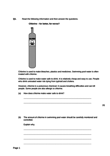 2019 AQA GCSE Chemistry Water treatment sustainable development ...