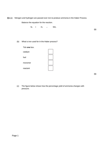 2019 AQA GCSE Chemistry Haber process | Teaching Resources