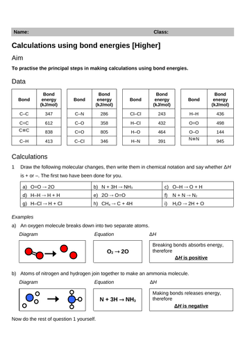 2019 AQA GCSE Chemistry Energy changes Calculating Bond Energies ...