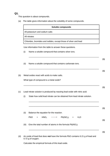 2019 AQA GCSE Chemistry Neutralisation of Acids Electrolysis | Teaching ...