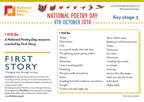 I Will Be: A National Poetry Day resource created by First Story ...
