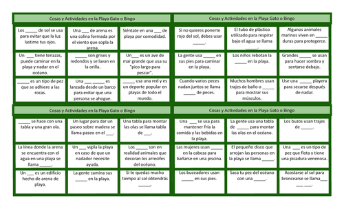 Beach Things and Activities Spanish Tic-Tac-Toe or Bingo Game ...