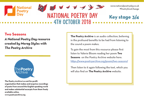 Two Seasons: A National Poetry Day resource created by Morag Styles ...