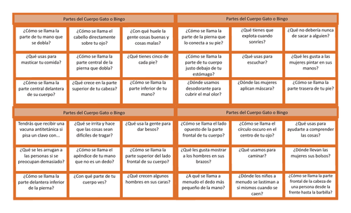 Body Parts Spanish Tic-Tac-Toe or Bingo Game | Teaching Resources