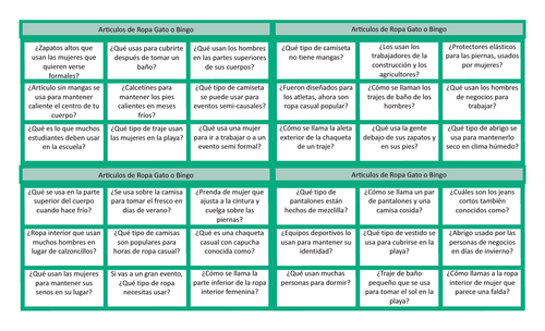 Clothing Items Spanish Tic-Tac-Toe or Bingo Game | Teaching Resources