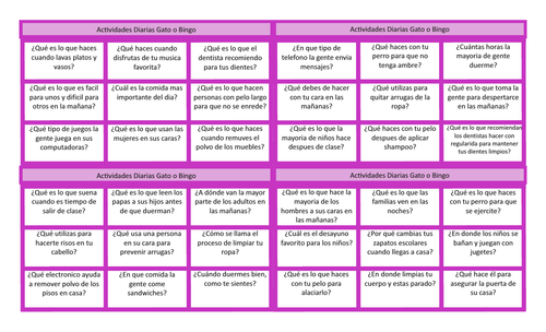 Daily Activities Spanish Tic-Tac-Toe or Bingo Game | Teaching Resources