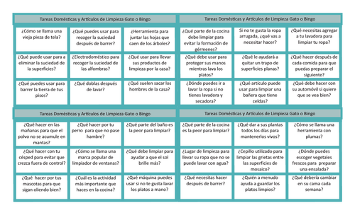 Household Chores and Cleaning Supplies Spanish Tic-Tac-Toe or Bingo ...