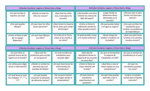 School Items, Places and Subjects Spanish Tic-Tac-Toe or Bingo Game ...