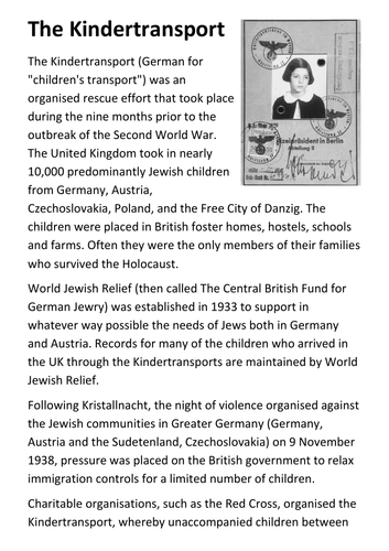 The Kindertransport Handout | Teaching Resources
