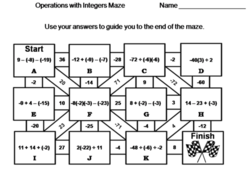 Operations with Integers Activity: Math Maze | Teaching Resources