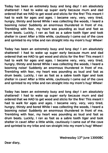 Diary Entry in the day of Stone Age(Yr3) | Teaching Resources
