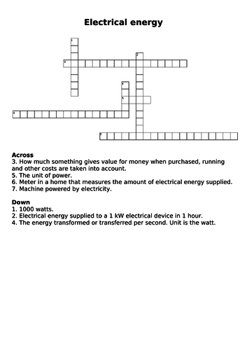 Crosswords for Energy and Electromagnetic Waves | Teaching Resources