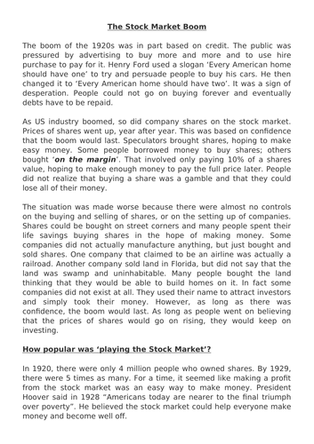 Playing the Stock Market - USA 1920-1973 | Teaching Resources