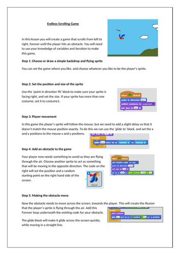 KS3 Endless scrolling game scratch tutorial | Teaching Resources KS3 Endless scrolling game scratch tutorial | Teaching Resources