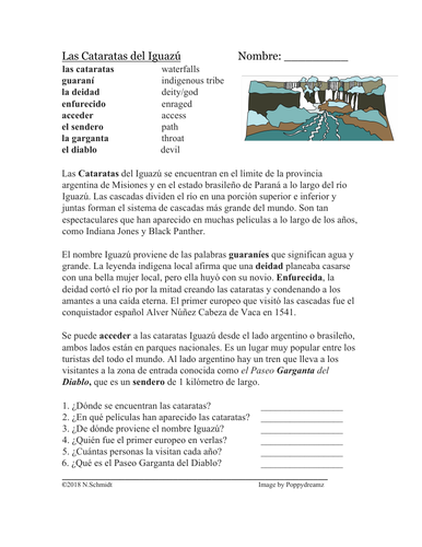 Las Cataratas del Iguazú Lectura y Cultura: Iguazu Falls Spanish ...