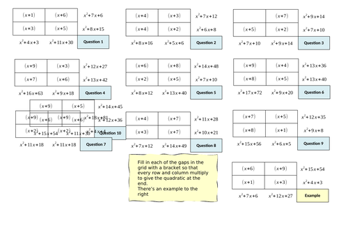 Factorising Quadratics puzzle (positives only) | Teaching Resources