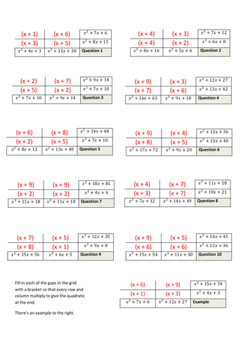 Expanding Double Brackets puzzle - links to factorising quadratics ...