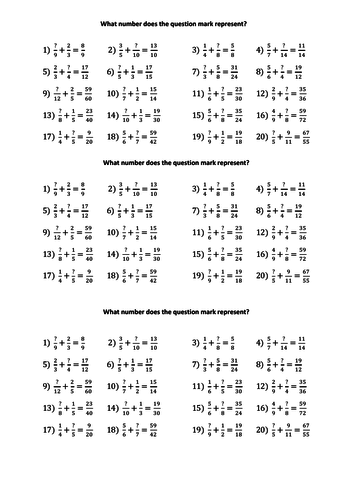 Adding Fractions - finding missing numerators | Teaching Resources