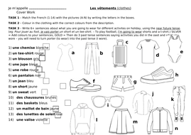 Les vetements worksheet cover lesson clothing clothes | Teaching Resources