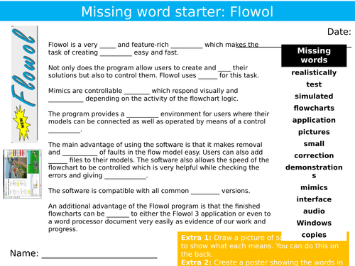Flowol Programming Missing Words Cloze Ict Computing Starter Activity Keywords Ks3 Gcse Cover