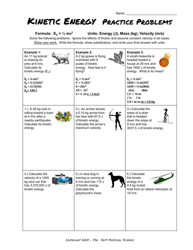 Kinetic Energy Problems (HS-PS3-2) | Teaching Resources