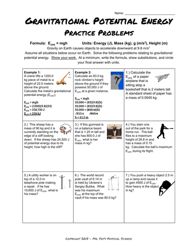 Gravitational Potential Energy Problems (HS-PS3-2) | Teaching Resources