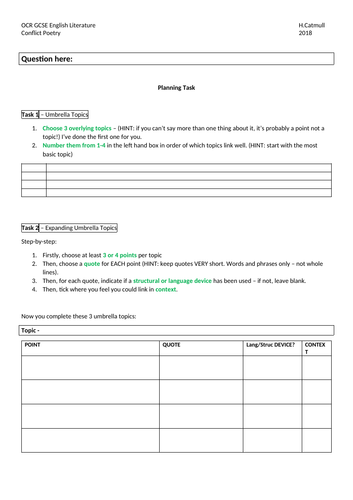 OCR GCSE English Lit - Conflict Poetry ENTIRE SOW | Teaching Resources
