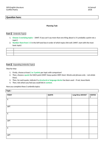 OCR GCSE English Lit - Conflict Poetry ENTIRE SOW | Teaching Resources