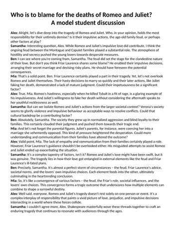 Who is to blame for the deaths of Romeo and Juliet: group discussion ...