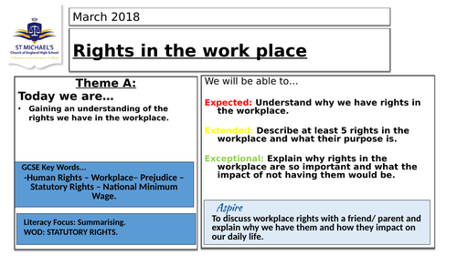 PSHE PowerPoint - Rights in the workplace & Rule of law | Teaching ...