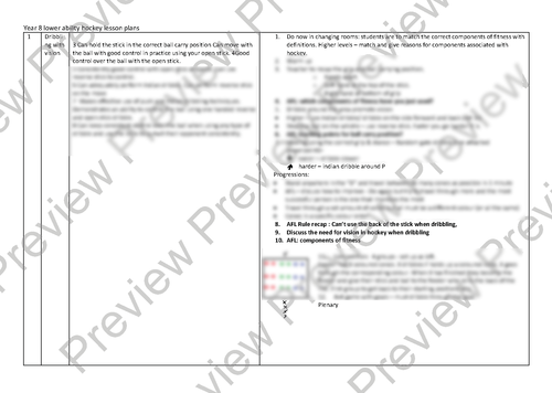Year 8 Hockey schemes of work / Lesson plans (with resources included ...