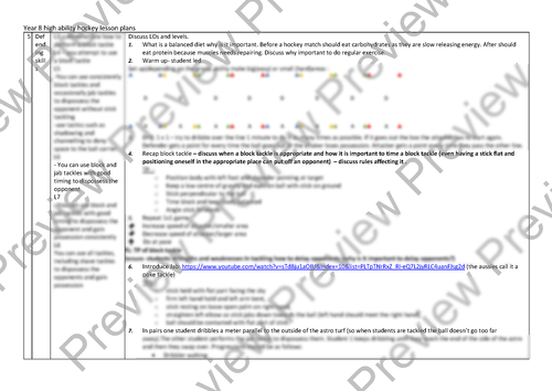 Year 8 Hockey schemes of work / Lesson plans (with resources included ...
