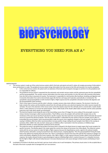 Biopsychology- AQA A Level Psychology | Teaching Resources