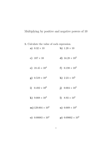 Multiplying by positive and negative powers of 10 worksheet no 2 (with ...