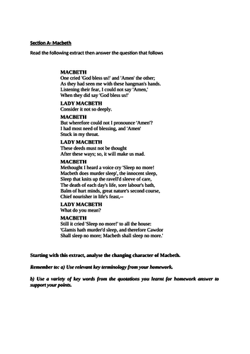 Macbeth: Seven GCSE Style Extract Essay Questions | Teaching Resources