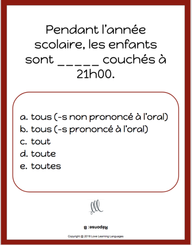 Advanced French Grammar: 50 Challenge Cards using TOUT | Teaching Resources