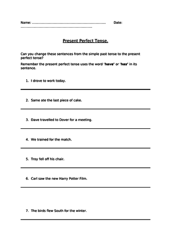 Year 3 Simple Past To Present Perfect Worksheet | Teaching Resources